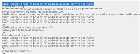 information lors de sauvegarde sudo unable to resolve host pi no address associated with