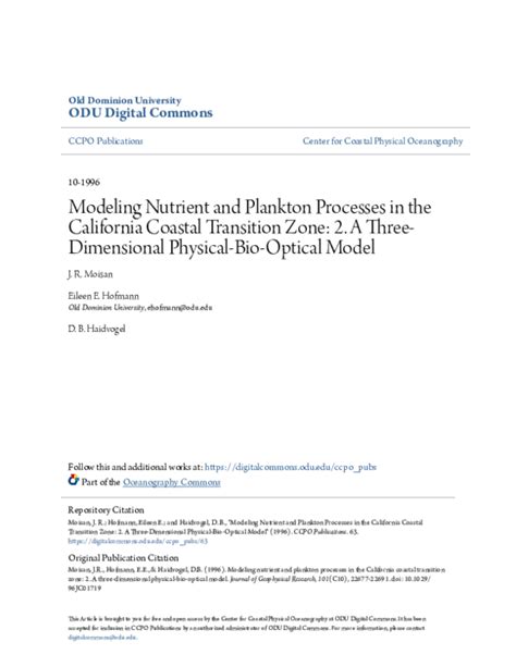 Pdf Modeling Nutrient And Plankton Processes In The California Coastal Transition Zone 2 A