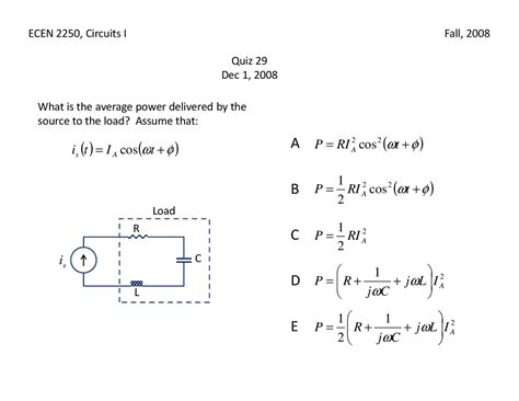 Quiz 29 Introduction To Circuits And Electronics Fall 2008 Ecen 2250 Docsity