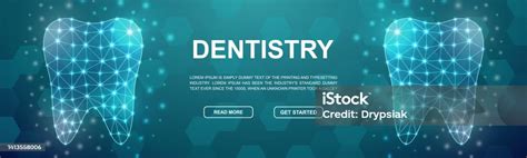 머리 승진 깃발을 위한 치아 다각형 상징 수평 로우 폴리 포스터 일러스트레이션 치과 디자인 템플릿 일러스트 개념 3차원 형태에 대한 스톡 벡터 아트 및 기타 이미지 Istock