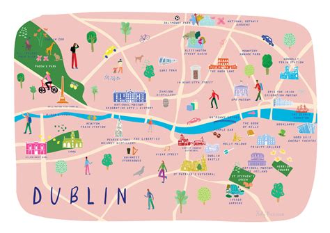 Illustrated Hand Drawn Map Of Dublin By Uk Artist Holly Francesca