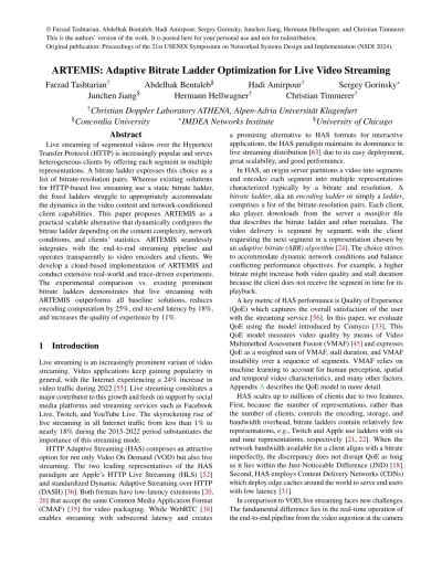 Artemis Adaptive Bitrate Ladder Optimization For Live Video Streaming