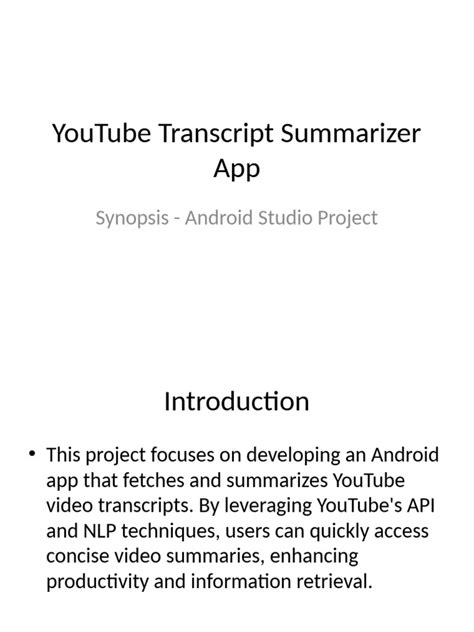 youtube transcript summarizer synopsis updated pdf android