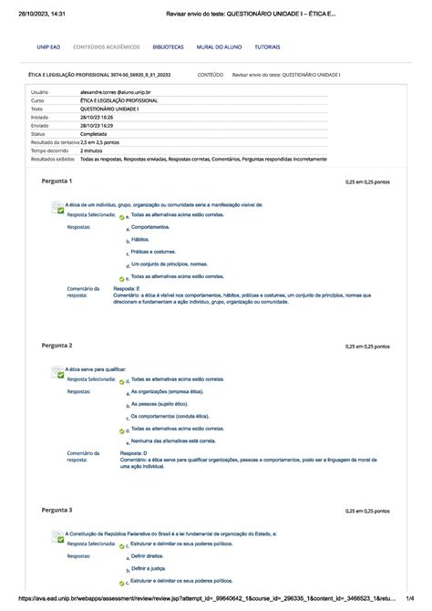 Etica E Legislação Profissional Questionario I Ética E Legislação