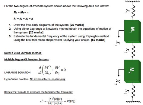 Solved For The Two Degree Of Freedom System Shown Above The