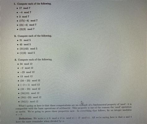 Solved 1 Compute Each Of The Following 17 Mod 7 4 Mod Chegg Com
