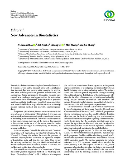 Pdf New Advances In Biostatistics