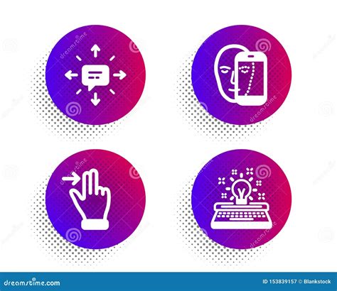 face biometrics sms and touchscreen gesture icons set typewriter sign