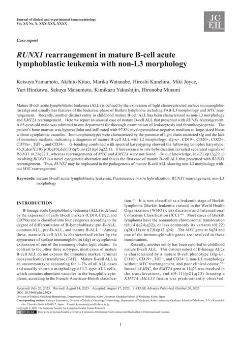 Pdf Runx1 Rearrangement In Mature B Cell Acute Lymphoblastic Leukemia With Non L3 Morphology