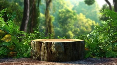 3d Render Tropical Forest Scene With Tree Trunk For Product Placement Background Platform