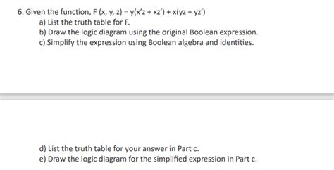 Solved Given The Function F X Y Z Y Xz Xz X Yz Yz Chegg