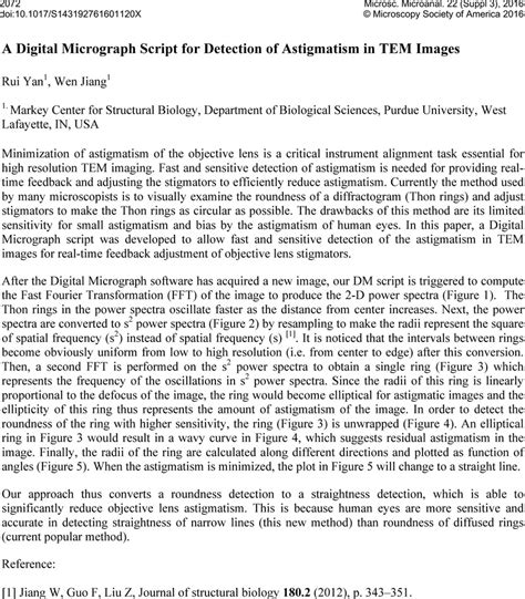 A Digital Micrograph Script For Detection Of Astigmatism In Tem Images Microscopy And