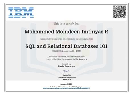 Ibm Sql Databasemanagement Datascience Certification Mohammed Mohideen Imthiyas R