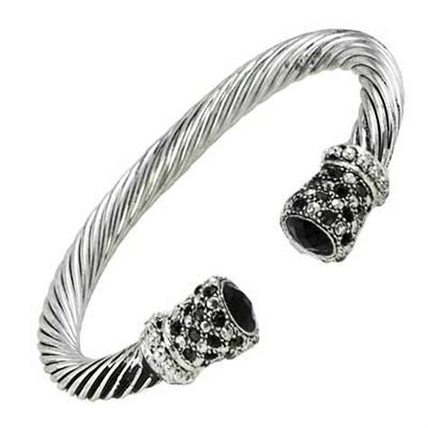 Designer`s Touch Black Diamond Cuff Bracelet Twisted Wire Cable