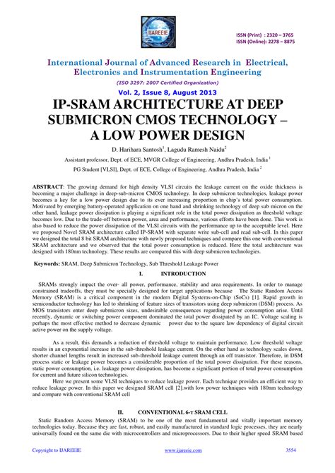 Pdf Ip Sram Architecture At Deep Submicron Cmos Technology A Low Power Design