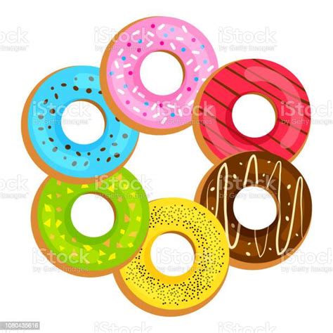 다채로운 유약 달콤한 도넛 세트입니다 벡터 일러스트 레이 션 개체 그룹에 대한 스톡 벡터 아트 및 기타 이미지 개체 그룹 노랑 녹색 Istock
