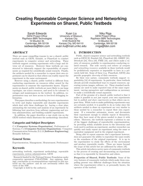 PDF Creating Repeatable Computer Science And Networking Experiments On Shared Public Testbeds