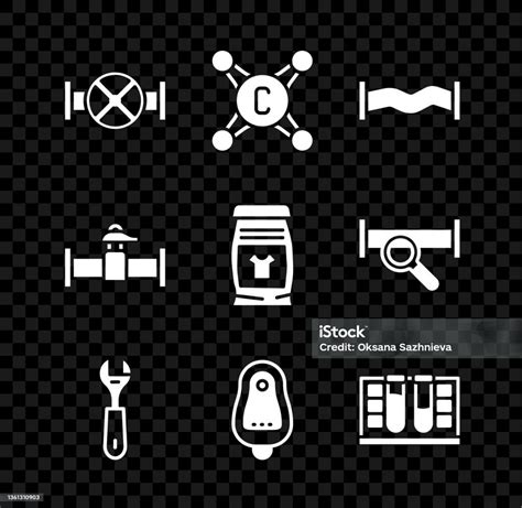 산업 파이프 및 밸브 수도꼭지 금속 렌치 스패너 화장실 소변 또는 피사오 물 방울테스트 튜브 세탁 세제 아이콘을 설정합니다 벡터 0명에 대한 스톡 벡터 아트 및 기타 이미지