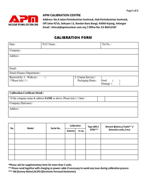 Calibration Form New Pdf