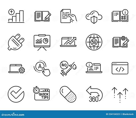 Vector Set Of 360 Degrees Instruction Info And Online Documentation Line Icons Set Vector
