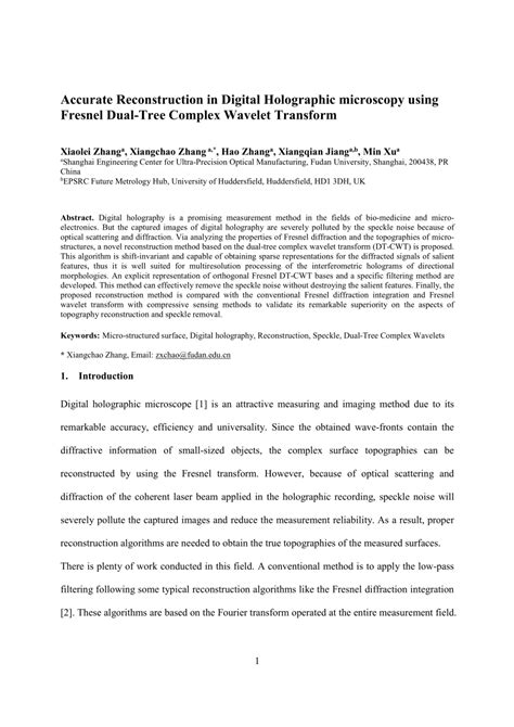 Pdf Accurate Reconstruction In Digital Holographic Microscopy Using Fresnel Dual Tree Complex