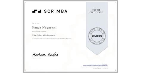 completion certificate for vibe coding with cursor ai nagarani kagga