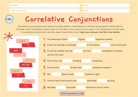 What Is A Correlative Conjunction Examples Rules Exercise English As A Second Language