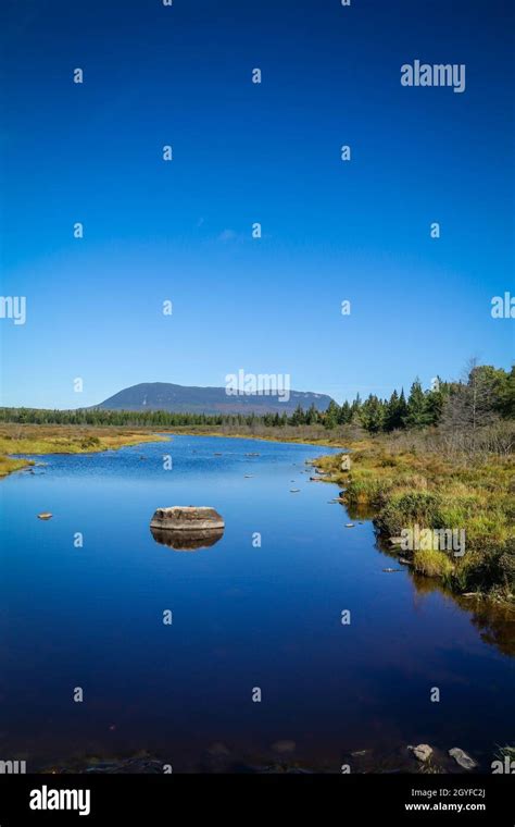 Lazy Tom Bog With Katahdin In Background At Baxter State Park On An Early Fall Morning Stock