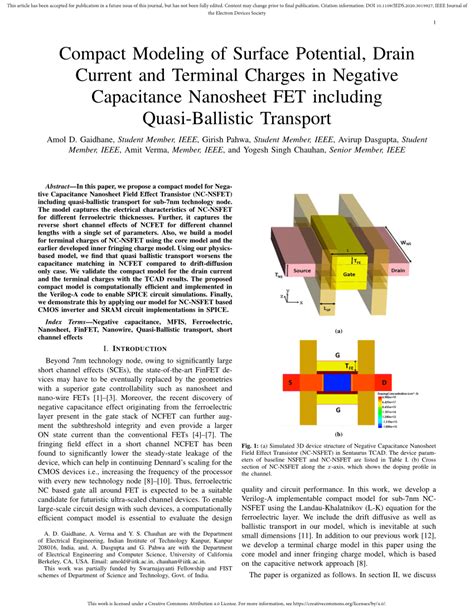 Pdf Compact Modeling Of Surface Potential Drain Current And Terminal Charges In Negative