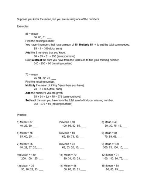 Given Mean Find Missing Value Pdf