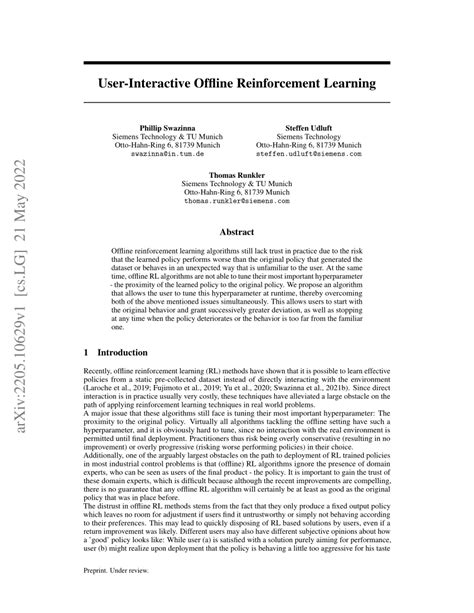 Pdf User Interactive Offline Reinforcement Learning
