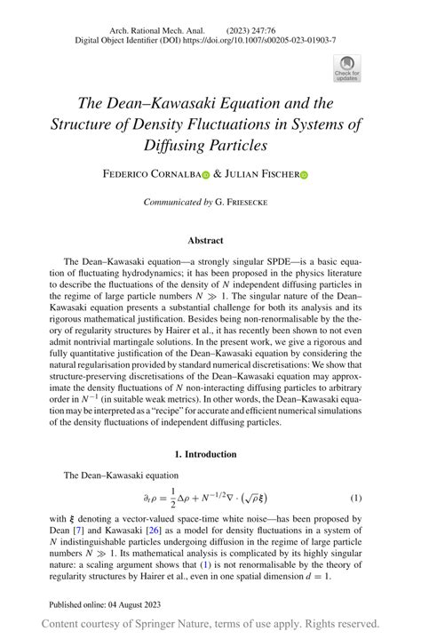 Pdf The Dean Kawasaki Equation And The Structure Of Density Fluctuations In Systems Of