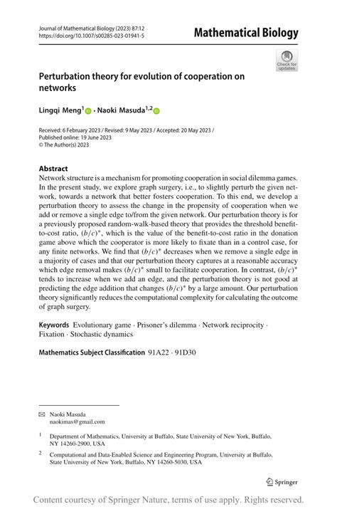 Pdf Perturbation Theory For Evolution Of Cooperation On Networks