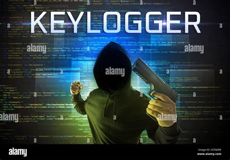 Faceless Hacker With Keylogger Inscription On A Binary Code Background