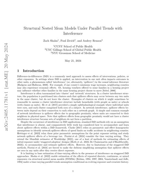 pdf structural nested mean models under parallel trends with interference