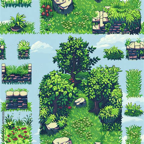 16 Bit Pixel Art Grass Tileset Sprite Sprite Sheet Generative Ai Stock Illustration Adobe Stock