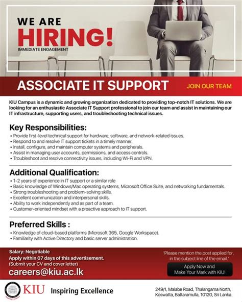 Associate It Support At Kiu Colombo Sri Lanka Itprolk