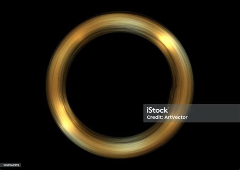 추상 럭셔리 황금 반지입니다 벡터 라이트 서클 및 스파크 조명 효과 검은 배경에 격리 된 골드 라운드 로고 부드러운 새틴 효과 검은색에 대한 스톡 벡터 아트 및 기타 이미지