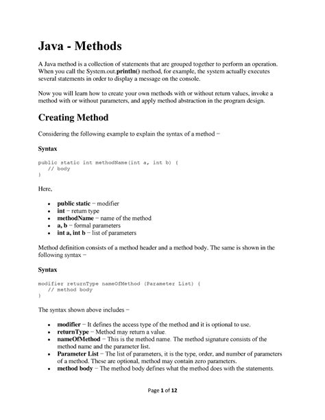 5 Java Methods Lecture Notes Java Methods A Java Method Is A
