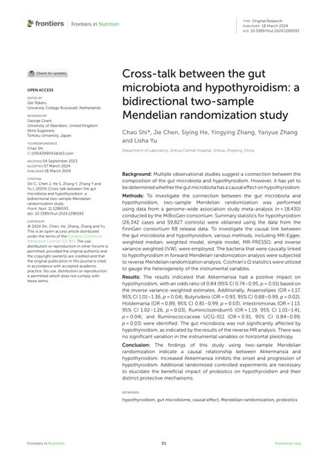 Pdf Cross Talk Between The Gut Microbiota And Hypothyroidism A Bidirectional Two Sample
