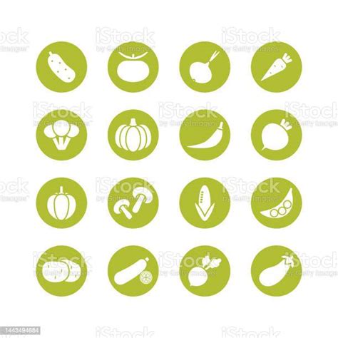 야채 아이콘 세트입니다 흰색 평면 색상 스타일의 벡터 삽화 가지 채소에 대한 스톡 벡터 아트 및 기타 이미지 가지 채소 개체 그룹 건강한 식생활 Istock
