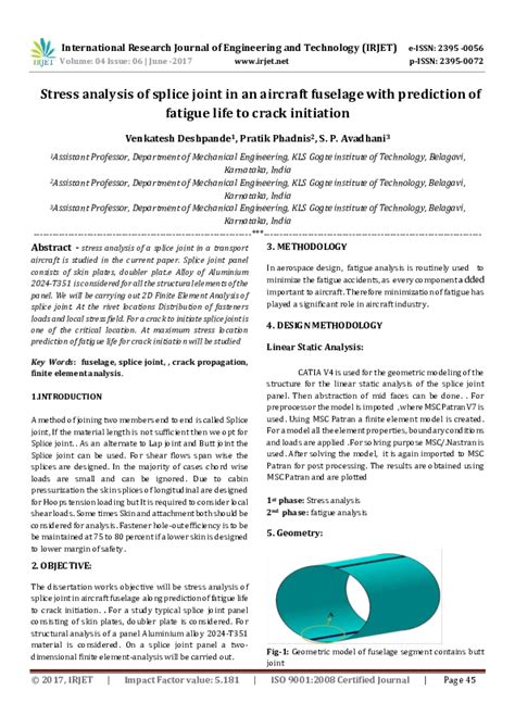 Pdf Stress Analysis Of Splice Joint In An Aircraft Fuselage With Prediction Of Fatigue Life To