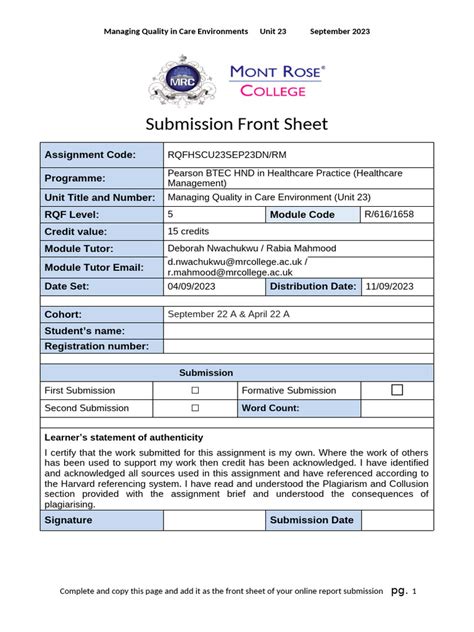 Unit 23 Assignment Brief Pdf Quality Management Turnitin