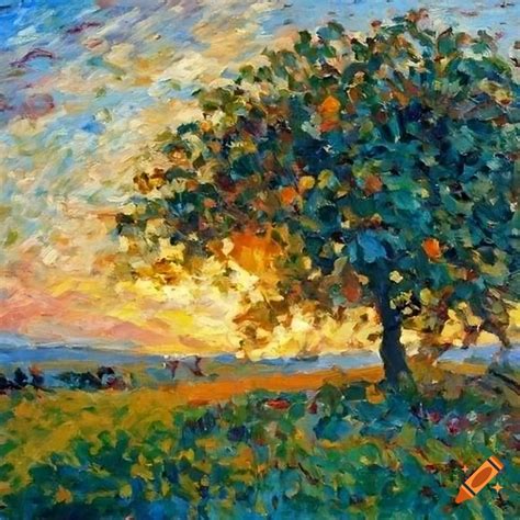 Impressionist Art Of An Apple Tree During Golden Hour On Craiyon