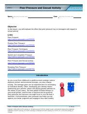 Peer Pressure And Sexual Activity Worksheet Pdf Unit Peer Pressure And Sexual Activity