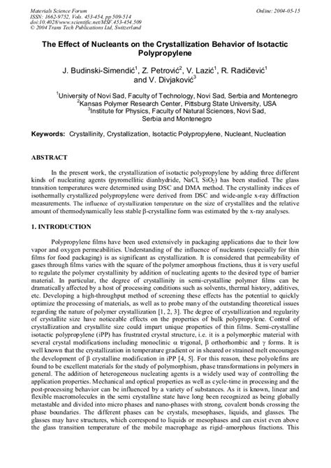 The Effect Of Nucleants On The Crystallization Behavior Of Isotactic