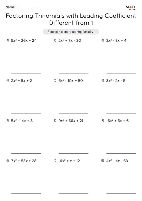 Factoring Trinomials Worksheets Math Monks