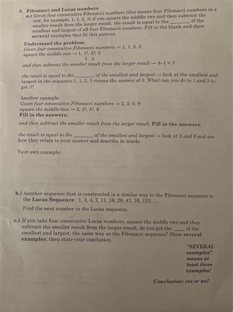 Solved 8 Fibonacci And Lucas Numbers A Given Four
