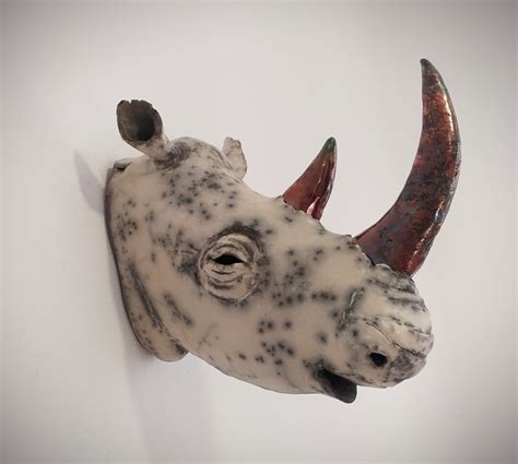 Ceramic Head Of A Rhinoceros Using Naked Raku Technique Etsy
