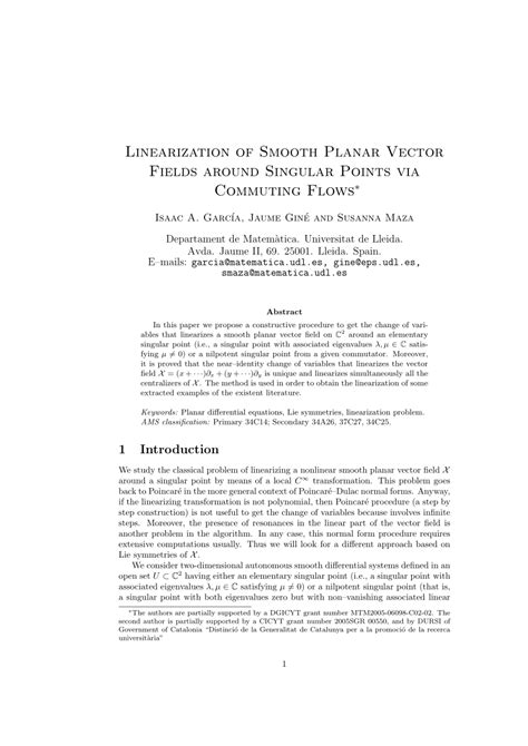 Pdf Linearization Of Smooth Planar Vector Fields Around Singular Points Via Commuting Flows